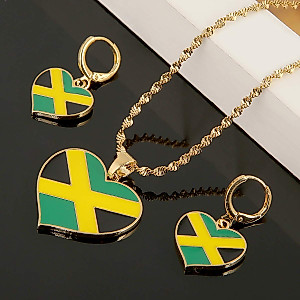 Heart Enamel Jamaica Pendant Necklaces Jewellery Gold Color Jewelry Jamaican Flag Jewelry (Pendant with Earring Set)