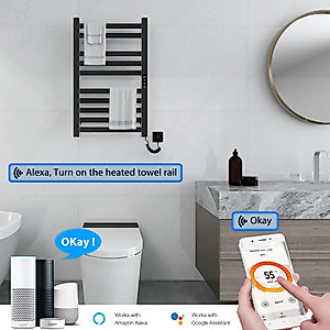 Heated Towel Rack, WiFi Towel Warmer Rack, für Alexa und Google Home and TUYA APP, Heated Towel Racks for Bathroom, with 1H-9H Hour Timer 86℉-158℉ Temperature Control-WiFi Black Right