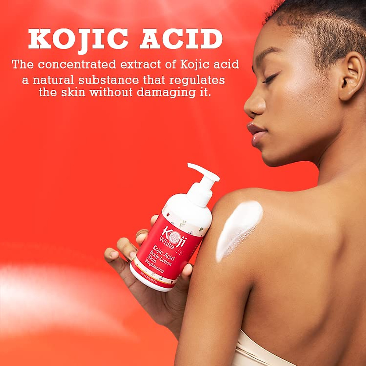 Koji White Kojic Acid Skin Brightening Body Lotion - Daily Moisturizer & Glowing Skin, Dark Spots, Boost Hydrating, Sun Damage Skin, Uneven Skin Tone, Paraben-Free, Vegan, 8.45 Fl Oz Bottle