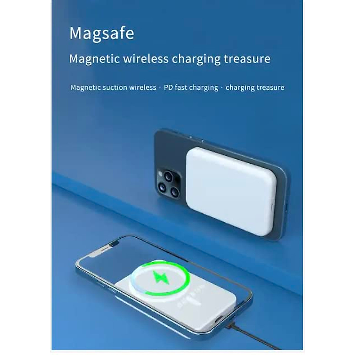 Magnetic Wireless Charging Portable Power Bank, Small and Light Charger 5000mAh Backup Battery Pack Compatible for iPhone (Includes Charging Adapter)