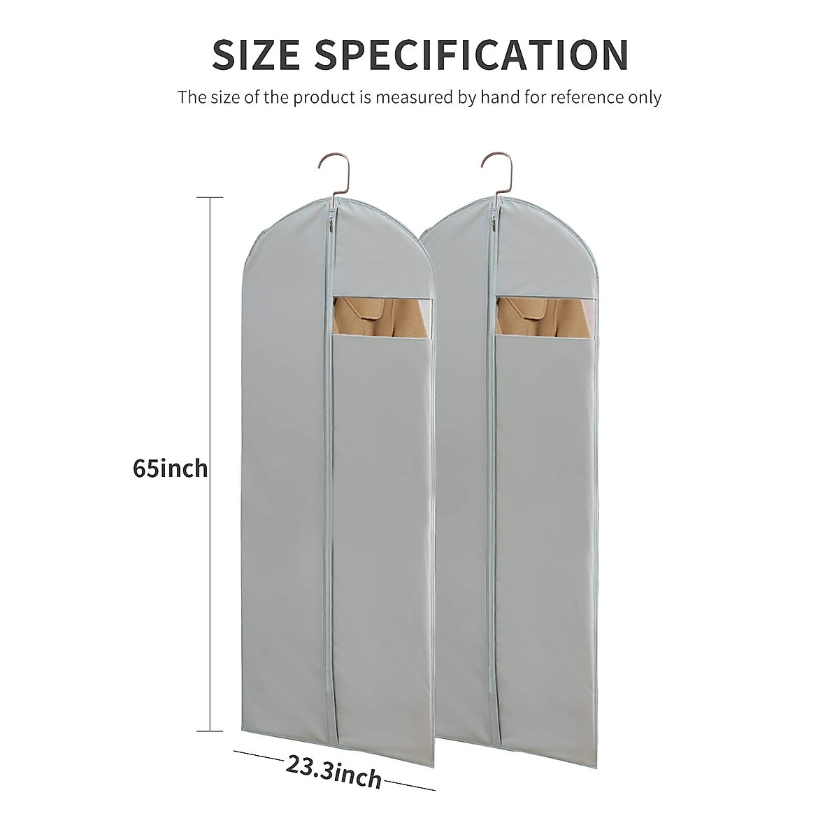 Dress Bags for Gowns Long, 65'' Long Dress Clear Garment Bag(Set of 2, 23.3'' X 65'' )