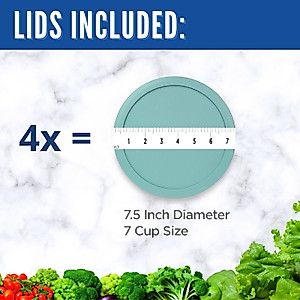 Replacement Lid for Pyrex 7.5" (7 Cup) Storage Plastic Cover Bowl 7402-PC Turqoise (4-Pack)