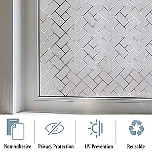 Frosted Lattice Window Privacy Film Frosted Glass Covering Static Cling Window Sticker Decorative Glass Window Cling Anti-UV Non Adhesive for Home Bathroom Office (17.5Inch X 16.4Feet)