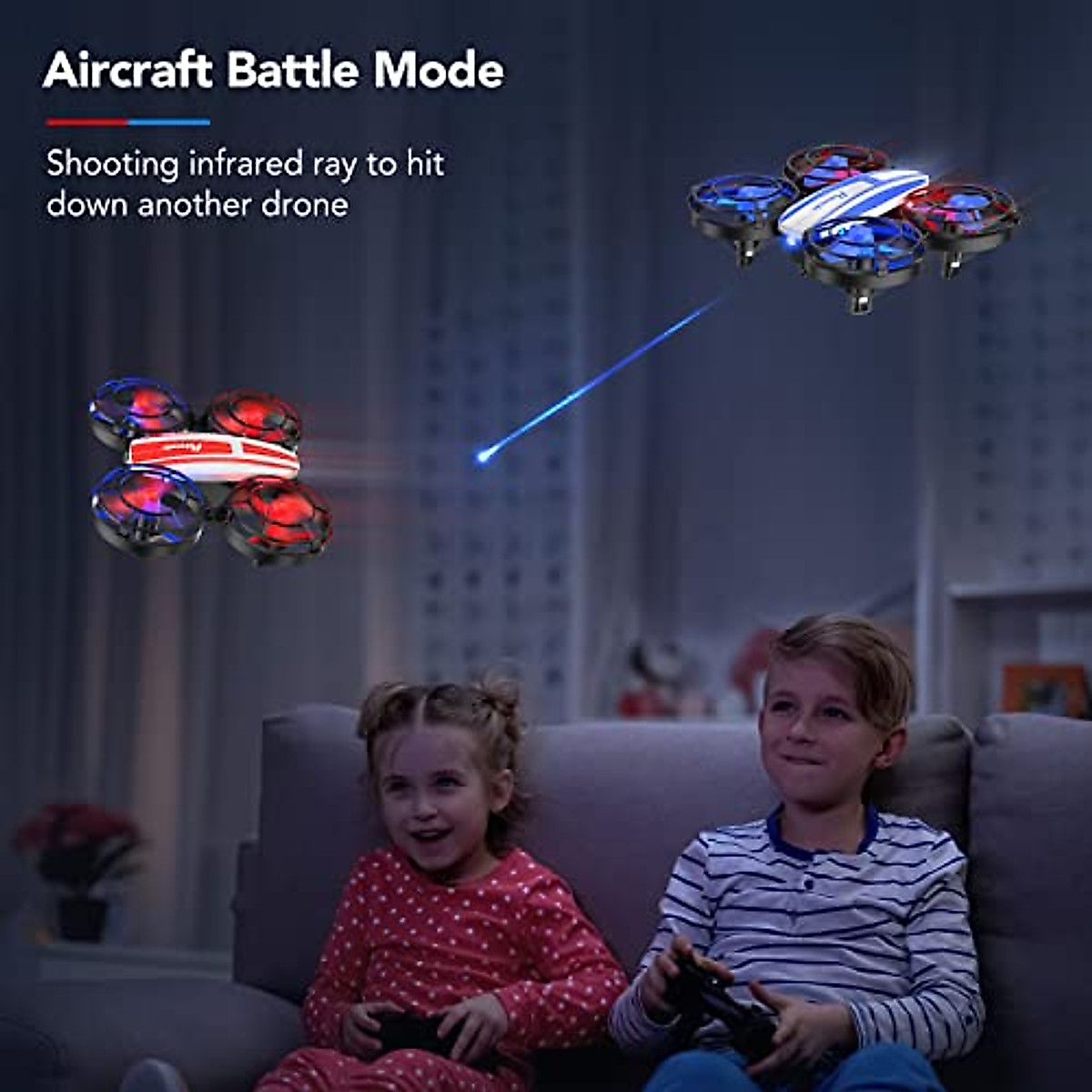 Potensic 2 Pack Mini Drones, RC Quadcopter for Kids Beginners with IR Battle Mode, 3D Flip, Circle Fly, Self-Rotate, 3 Speeds, Headless Mode, Altitude Hold, Flying Toy Gift for Boys Girls (Red, Blue)