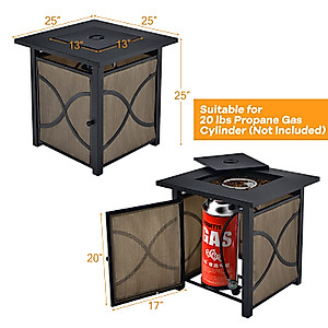 Giantex 25-Inch Propane Fire Pit Table, 40000 BTU Square Gas Firepit Table with Lid, Fire Glass and Adjustable Flame, CSA Approved, 2-in-1 Outdoor Fire Table for Patio and Garden