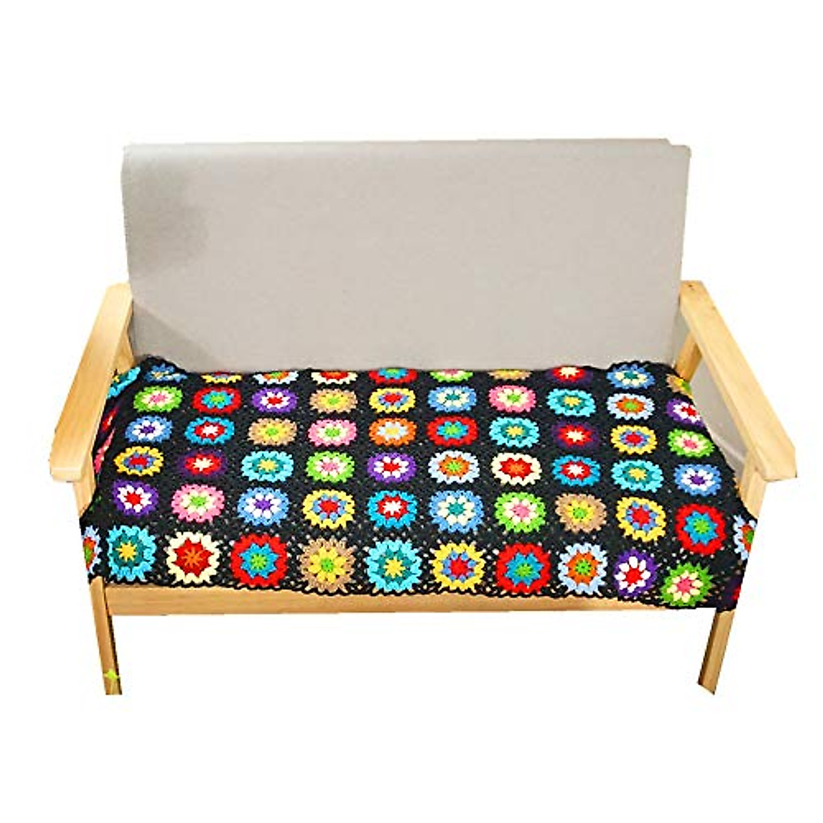 Handmade Crochet Black Throw Blanket Granny Blanket Sweater Style Year Round Gift Indoor Outdoor Travel Accent Throw for Sofa Comforter Couch Bed Recliner Living Room Home Decor 47" x23"(Black)