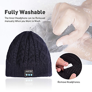 Bluetooth Beanie Hat Unique Gifts for Men Women - Wireless Music Hats Winter Knitted Cap - Unisex Stretchy Daily Hat Built-in Stereo Speakers Microphone, Ideas Gift for Girls Boys Teen Dark Black