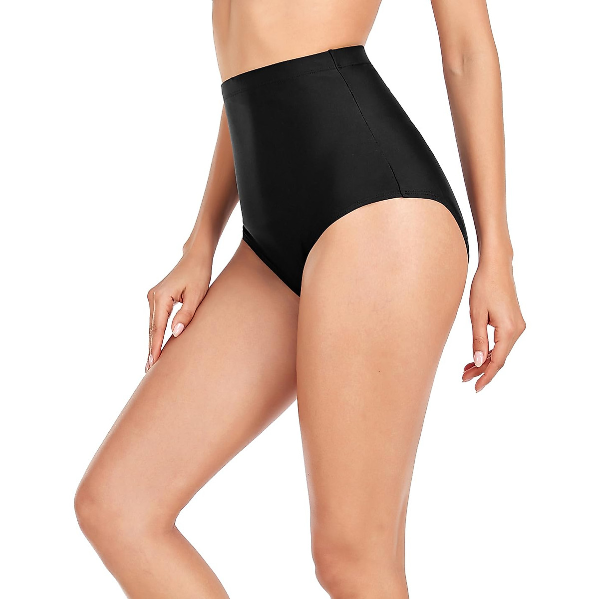 Upopby Women's High Waisted Swimsuit Bikini Bottoms Tummy Control Tankini Bottoms Swim Shorts Black L