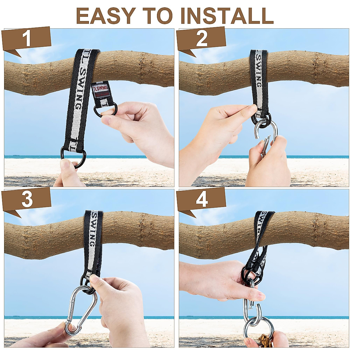 JUSTWOOD Tree Swing, Beech Swing Seat for Kids Adults with 400lbs Load, Wooden Swing Accessories with Adjustable Nylon Rope,Indoor Room Swing,Outdoor Wood Swing Set 16.9"x6.9"x1.7".