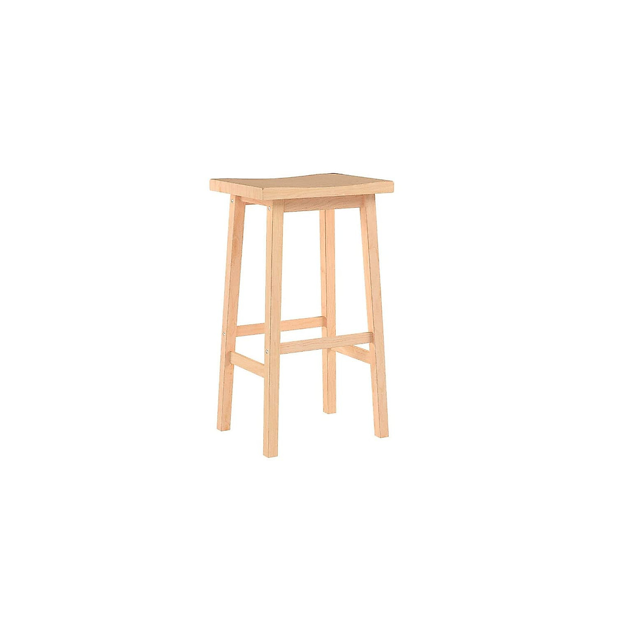 PJ Wood 24 Inch High Easy to Maintain Single A Frame Classic Bar Stool Saddle-Seat with Built in Bars as Footrests, Natural Wood