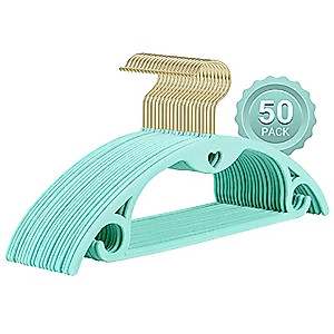 Velvet Clothes Hangers, ESEOE 50 Pack No Shoulder Bumps Suit Hangers with Swivel Hook, Ultra Thin Space Saving, Wide for Coat, Sweaters, Jackets, Shirt, Pants, Dresses (Sky Blue with Gold Hook)