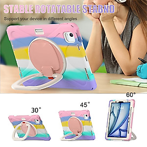 SCSVPN for iPad Air 11 Inch Case 6th Generation 2024 M2 | iPad Air 5th/4th Gen Case 10.9''| iPad Pro 11'' (2022-2018) Protection Kids Cover w/Pencil Holder-Stand-Handle-Shoulder Strap, Colorful Pink