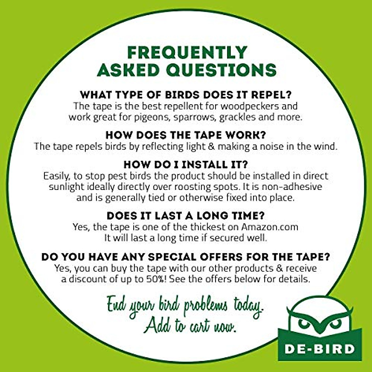 De-Bird Bundle Includes: Defender Spikes 12 pk & Reflective Scare Tape 125ft roll - Keep Away Pigeon & Woodpeckers from Your Garden