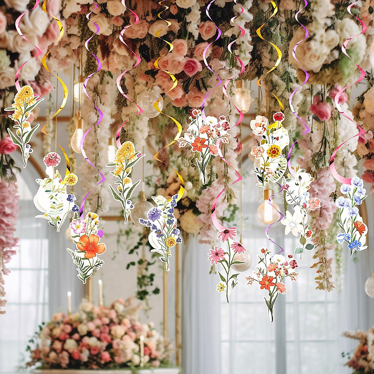 Trandraft 36 Pcs Wildflower Hanging Swirl Decorations Floral Wedding Flower Birthday Baby Shower Party Decorations Hanging Swirls for Home Classroom Flower Garden Themed Party Supplies for Women