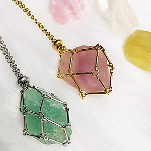 Crystal Stone Holder Necklace, Adjustable Crystal Cage Necklace, Adjustable Metal Net Necklace, Crystal Stone Chain Mesh Pendant Necklace, Punk Style Jewelry Accessories Gifts