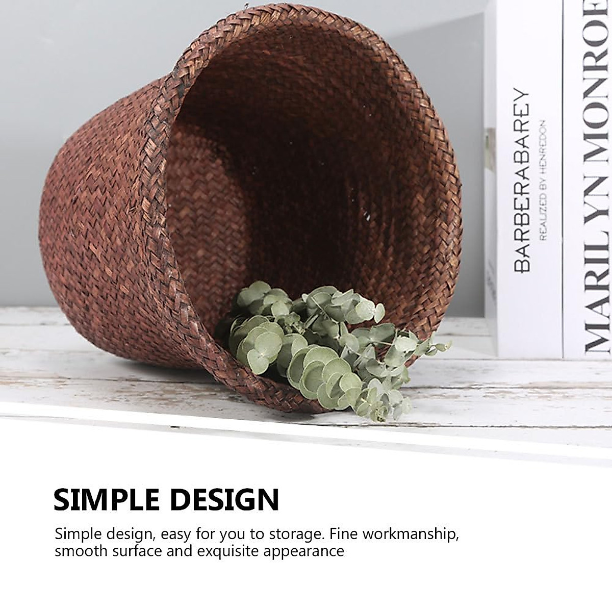 Cabilock Storage Basket Willow Woven Waste Paper Basket Rattan Garbage Bin Wicker Plant Decorative Waste Bin Wicker Trash Basket Wastebasket Garbage Bin Egg Seaweed with Cover Small Basket