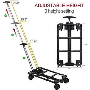 yookee home Small Hand Truck with 2 Ropes Folding Hand Truck Dolly Cart Collapsible Cart Heavy Duty Moving Dolly Portable Trolley for Luggage, Travel, Moving, Shopping, Office Use, Black