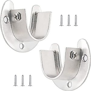 2Pcs 1-1/4" (32mm) Closet Rod Bracket with Screws, Stainless Steel U-Shaped Closet Rod End Support Flange Rod Holder, Silver