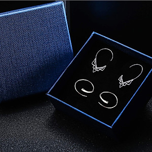 Milacolato 2Pairs S925 Sterling Silver Hoop Earrings 14K White Gold Plated Balinese Tribal Pull Through Hoop Earrings Dangle Boho Earrings Set for Women Trendy Fashion Jewelry