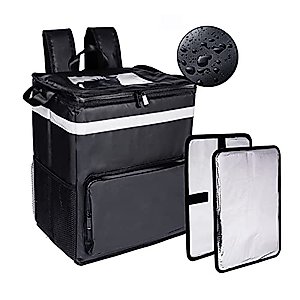 cherrboll Waterproof Food Delivery Backpack, Thermal Pizza Delivery Backpack w/ 2 Dividers, Leak-Proof Reusable Cooler for Bicycle Transport