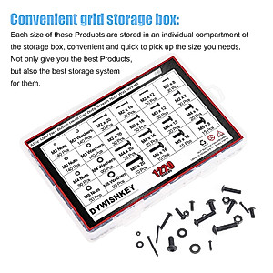 DYWISHKEY 1220 Pieces M2 M3 M4 M5, 10.9 Grade Alloy Steel Hex Button Head Cap Bolts Screws Nuts Washers Assortment Kit with Hex Wrenches