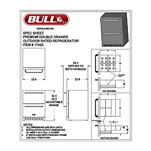 Bull Outdoor Products 17400 Double Drawer Outdoor Rated Refrigerator, Stainless Steel