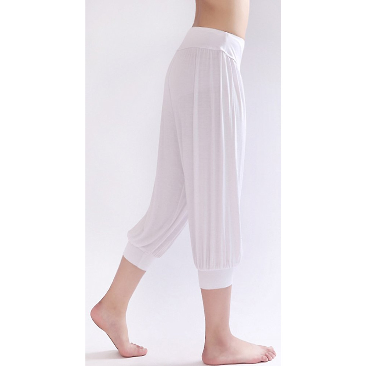 AvaCostume Modal Cotton Soft Yoga Sports Dance Harem Capri Pants White L01