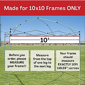 10x10 Pop Up Canopy Top Replacement Cover 118 Inches (Top Only)