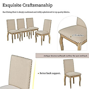 Merax Set of 4 Upholstered Fabric Dining Chairs with Nailhead Trim and Solid Wood Legs, Wood Upholstered Dining Room Chairs for Dining Room, Living Room, Bedroom (Natural Wood Wash)