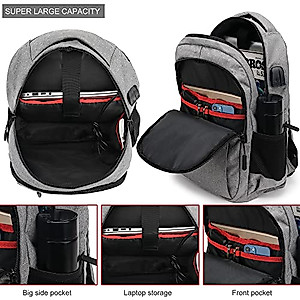 Extra Large Travel Laptop Backpack, Fit for 16 Inch Laptop with USB Charging Port, Headphone Port, 37L Waterproof Overnight Notebook Computer Backpack, Work Business College School Daybag (Grey)