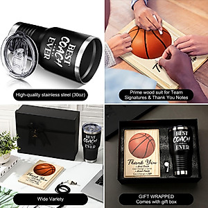 4 Pcs Coach Gifts Best Coach Ever, 30 oz Insulated Travel Tumbler with Whistle Plaque Gift Box Stainless Steel Mug Appreciation Gift Soccer Rugby Basketball(Basketball)