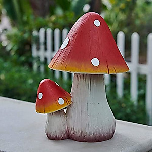 ORIGARDEN Mushroom Decor Fairy Garden Accessories - Outdoor Garden Decor Mushrooms Ornament for Garden Decoration Garden Gnome's Favorite Mushroom Statues (8" Red)