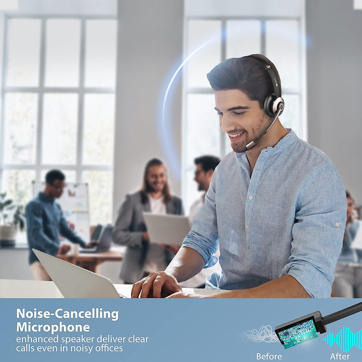 Earbay Wireless Headset, Bluetooth Headsets with Microphone Noise Cancelling, On Ear Headphones with Mic Mute, Handsfree PC Headsets for Zoom/Ms Teams/Skype/Dual Connect/Laptop/iPhone/Tablet