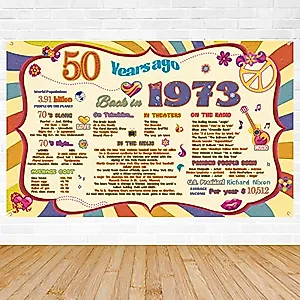 Crenics 50th Birthday Party Decorations, Retro Hippie Boho Back in 1973 Birthday Backdrop Banner, Large 50 Birthday Anniversary Poster Photo Background Party Supplies for Women Men, 5.9 x 3.6 Ft