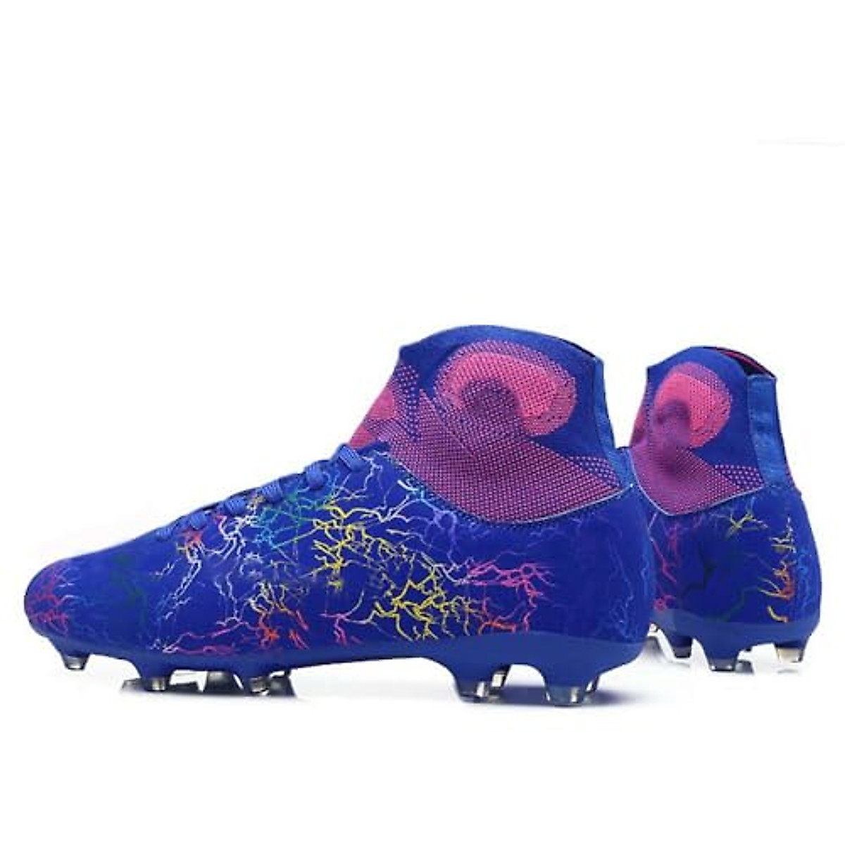 WELRUNG Men's Women's AG Cleats Training Athletic Non-Slip Long Studs High-Top Football Soccer Shoes for Youth Blue 9.5/8 US