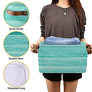 Large Storage Basket Teal Turquoise Green Wood Foldable Storage Box Organizer Bins with Handles for Bedroom Home Office
