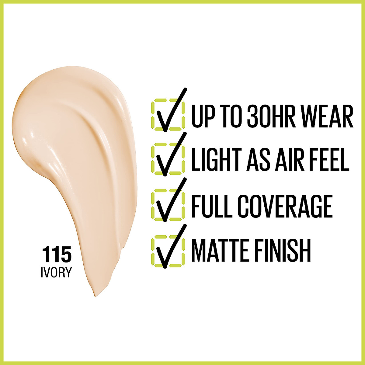 Maybelline Super Stay Full Coverage Liquid Foundation Active Wear Makeup, Up to 30Hr Wear, Transfer, Sweat & Water Resistant, Matte Finish, Ivory, 1 Count