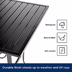 Omelaza Patio Height Bar Table, Outdoor Bistro Square High Top Dining Table with 1.57'' Umbrella Hole & Steel Slat Table Top (Black)