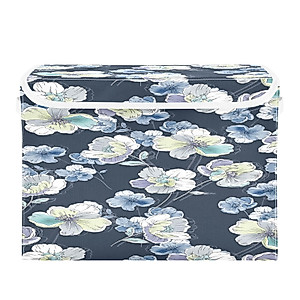 FUGIDOG Storage Boxes with Lids and Handles Watercolor Flowers Foldable Fabric Storage Bins Closet Organizer Large Toy Clothes Containers for Home, Bedroom, Shelves, Office