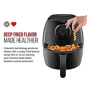 CHEFMAN Small Air Fryer Healthy Cooking, 3.6 Qt, Nonstick, User Friendly and Dual Control Temperature, w/ 60 Minute Timer & Auto Shutoff, Dishwasher Safe Basket, Matte Black, Cookbook Included
