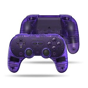 AKNES 8BitDo Pro 2 Bluetooth Wireless Controller for Switch/Switch OLED with Joycon Thumb Grip Caps - Gamepads for Steam Deck, MacOS, iOS, PC, Android & Raspberry Pi (Clear/Transparent Purple)