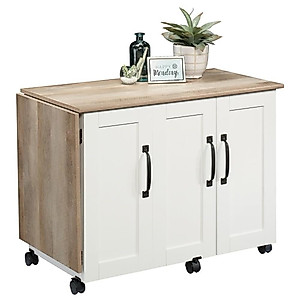BOWERY HILL Contemporary Engineered Wood Sewing Craft Table in Soft White