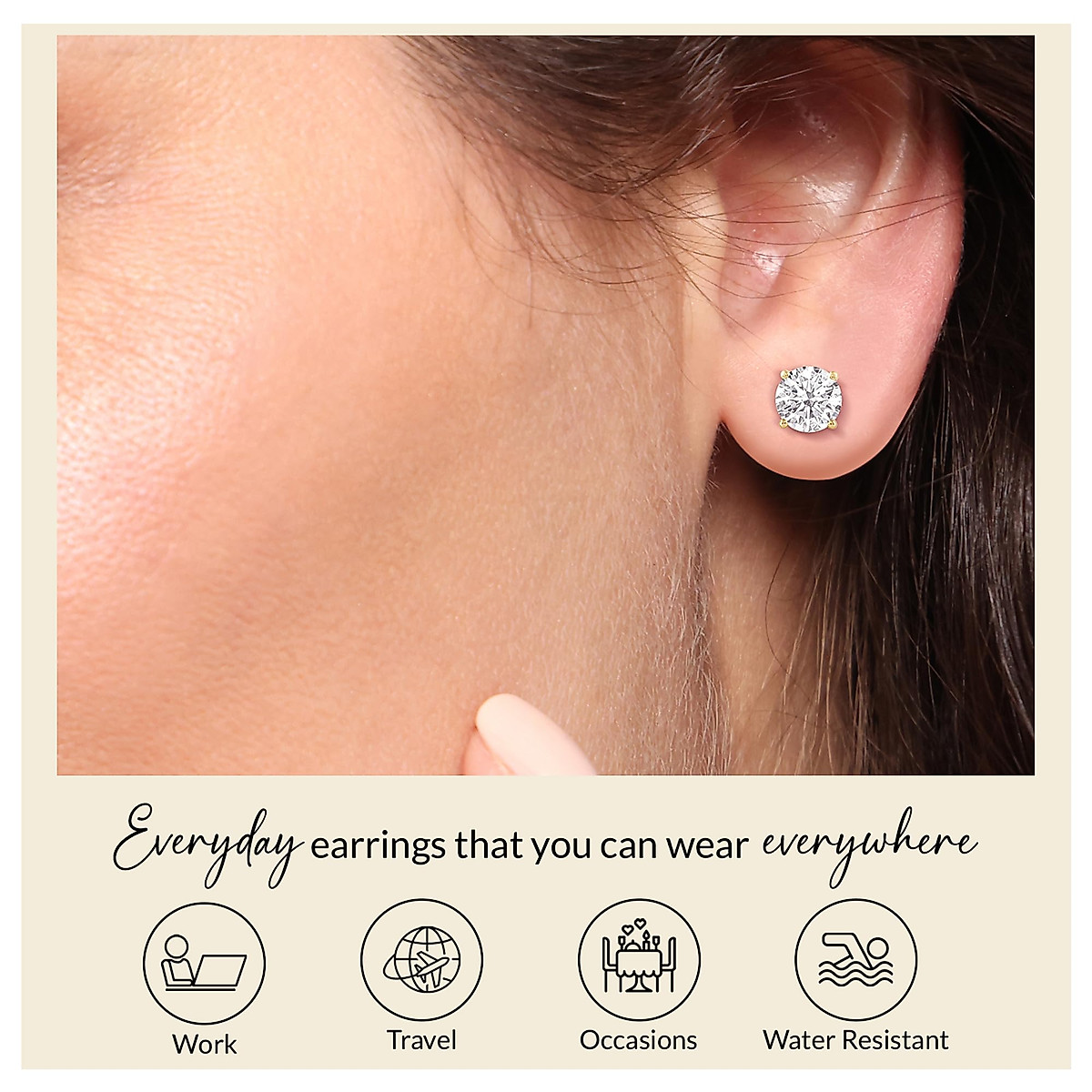 Everyday Elegance Solid 14K Yellow Gold Cubic Zirconia Stud Earrings for Women in Round Cut | Screw Back Earring | 2 CTW CZ | With Gift Box