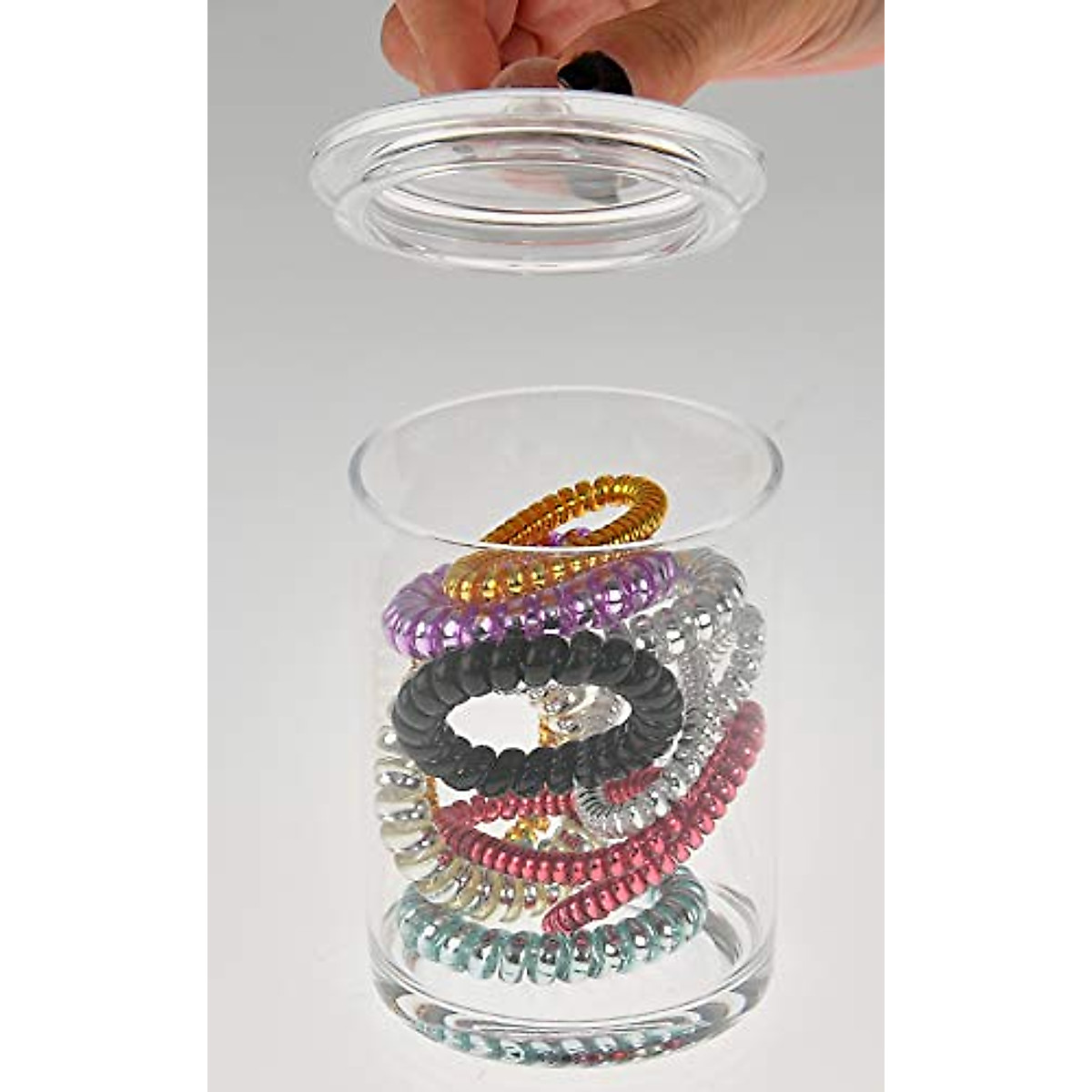 HOME-X Set of 3 Apothecary Jars, Cotton Ball & Swabs Holder, Bathroom Storage, Crystal Clear Acrylic Container with Lid-24 oz.-12 oz.-5 oz