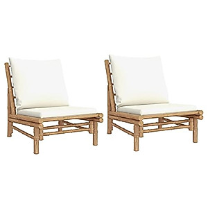YAFF Patio Chairs 2 pcs with Cream White Cushions Bamboo-3455