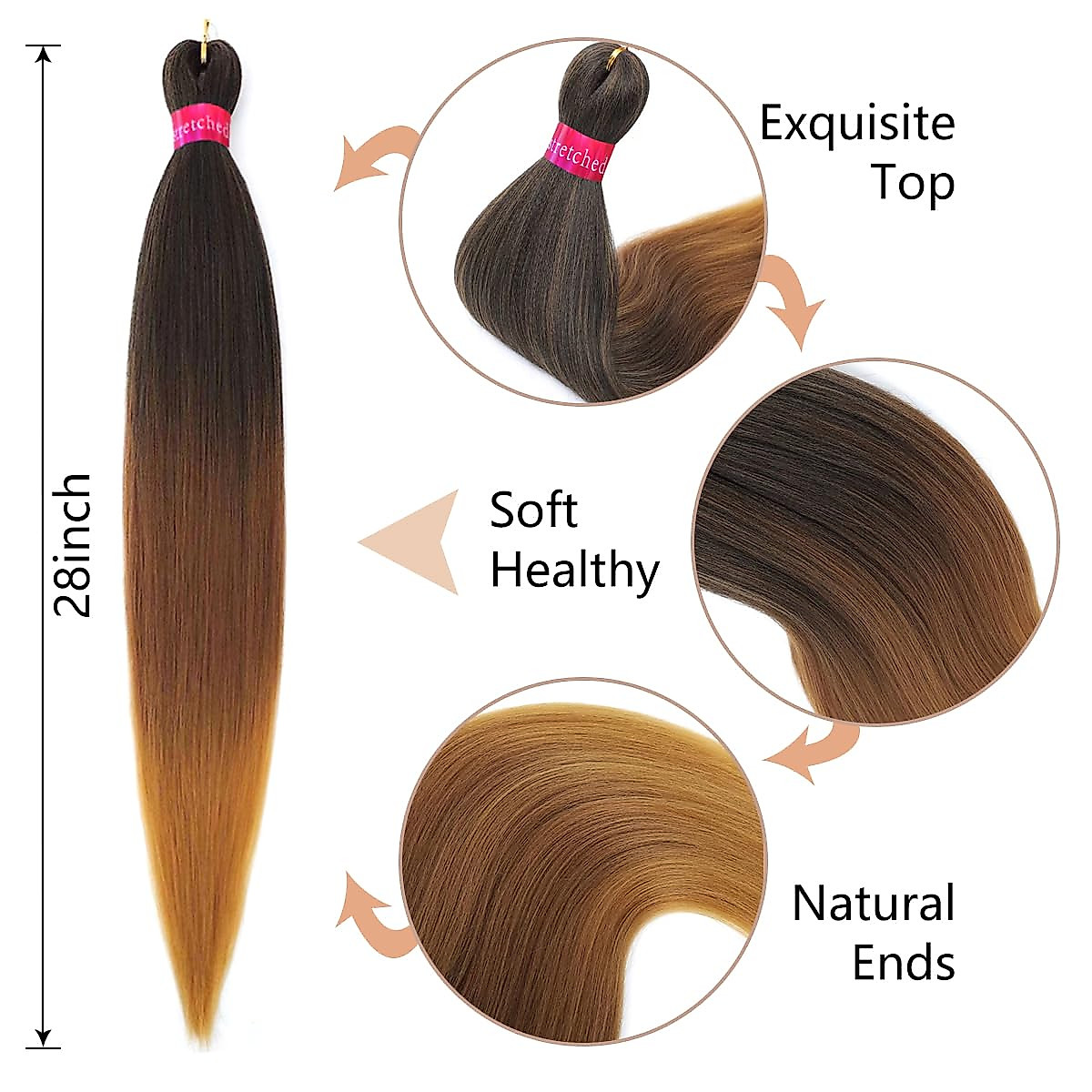 FAYETA Pre Stretched Braiding Hair,Ombre Braiding Hair 28''-8 packs Silky Color Blend Braid Hair Extensions, 100% Synthetic Crochet Hair Braids, Yaki Texture Hair Braiding