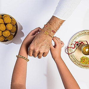 Eximious India Set of 2 Rakhi For Brother With Card Antique Gold Finsh Ganesha and Krishna Pendant For Raksha Bandhan Designer Rakhi Thread for Bhaiya