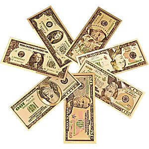 LONG7INES USA President 1/2/5/10/20/50/100 Dollar Bill Banknote, 24k Gold Coated Legacy Limited Edition Chief Executive Banknote Bill Great Gift for Coin Currency Collectors and Republican (70 Pack)