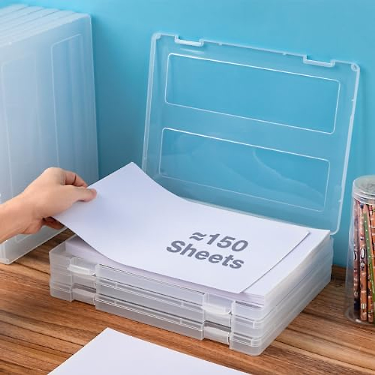 Udefineit 8PCS Clear A4 File Portable Project Case, 12.6x9.5in Plastic Scrapbook Paper Storage File Box, Plastic Document Case Office A4 Paper Storage Container Magazine Photo Protector File Holder