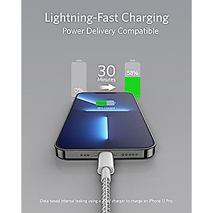 Anker Nylon USB C to Lightning Cable [10ft MFi Certified] for iPhone 13 13 Pro 12 Pro Max 12 11 X XS XR 8 Plus, AirPods Pro, Supports Power Delivery (Silver)